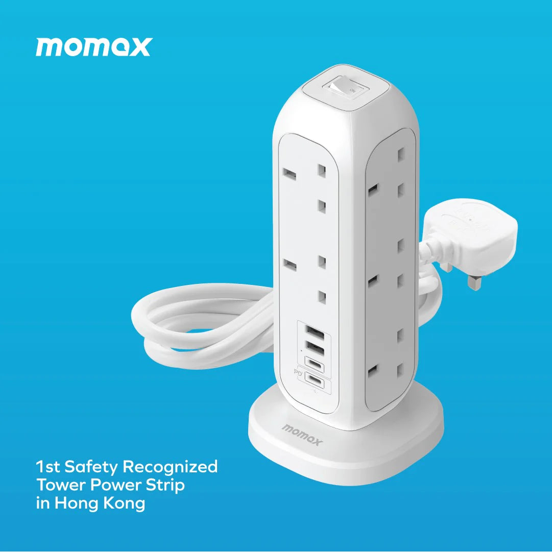 「慳位小電塔」- Momax ONEPLUG 直立式 11位拖板 ＋ 4 USB – WOW Living Shop
